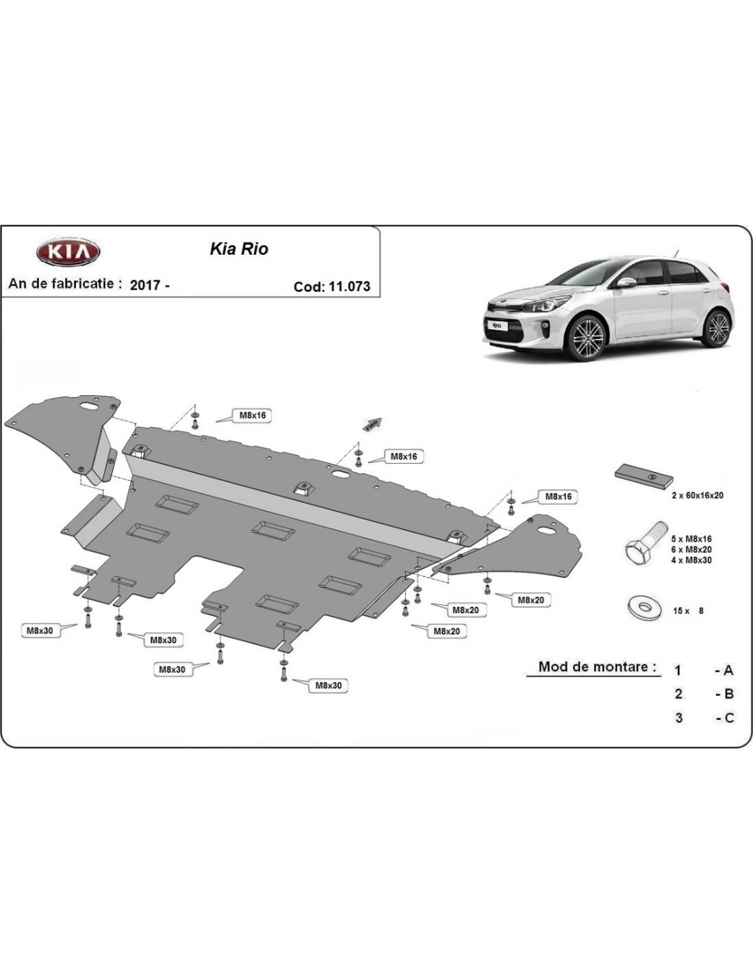 Cubre carter metalico Kia Rio 4 "11.073" (Desde 2017 hasta 2022)