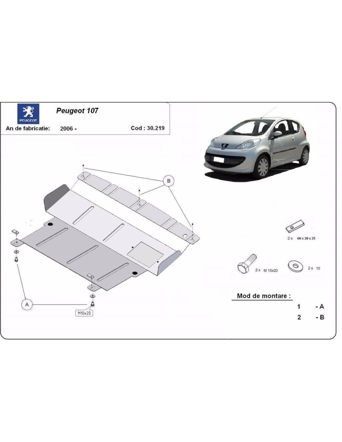 Cubre carter metalico Peugeot 107 "30.219" (Desde 2006 hasta 2014)